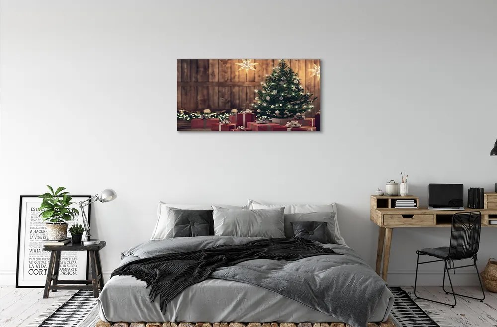 Obrazy na plátně Dárky Vánoční strom dekorace desky 125x50 cm
