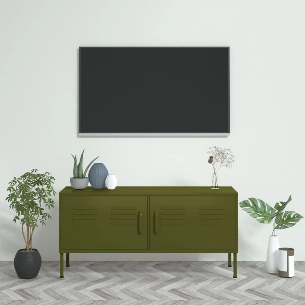 TV skříňka olivově zelená 105 x 35 x 50 cm ocel 336225