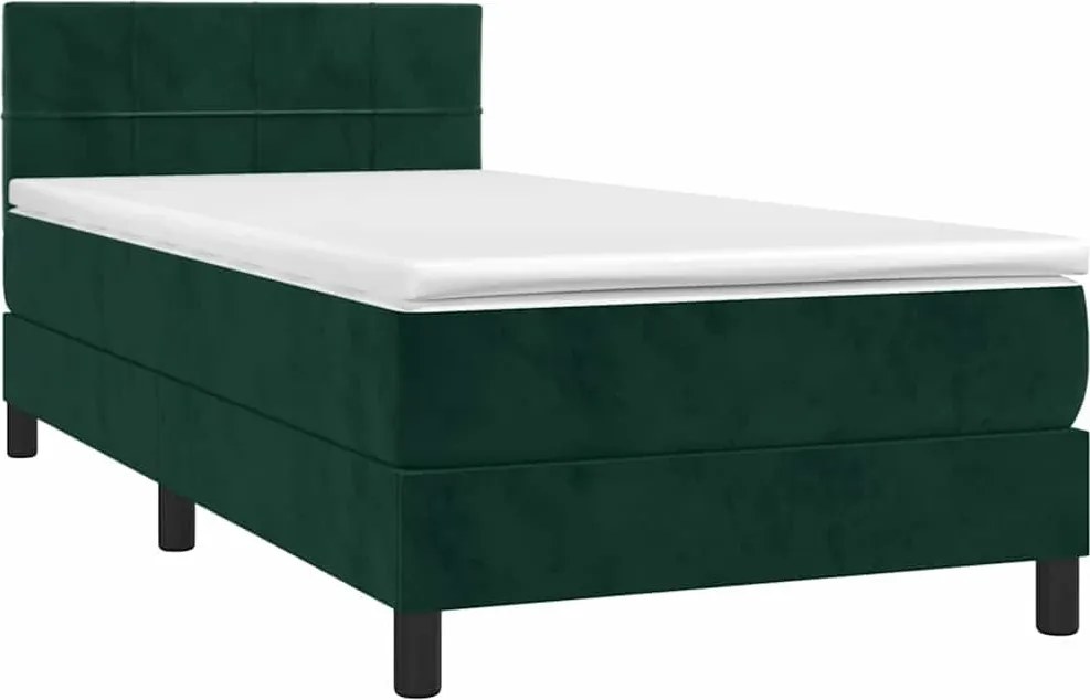 Box spring postel s matrací a LED tmavě zelená 80x200 cm samet 3134372