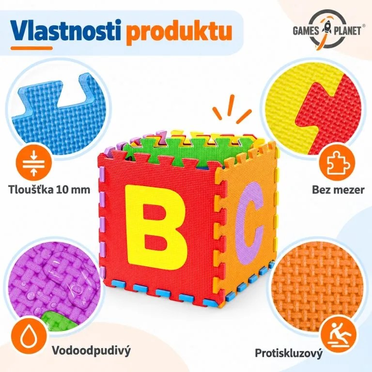 Pěnové puzzle na zem 3,6 m², 36 dílů, písmena a čísla