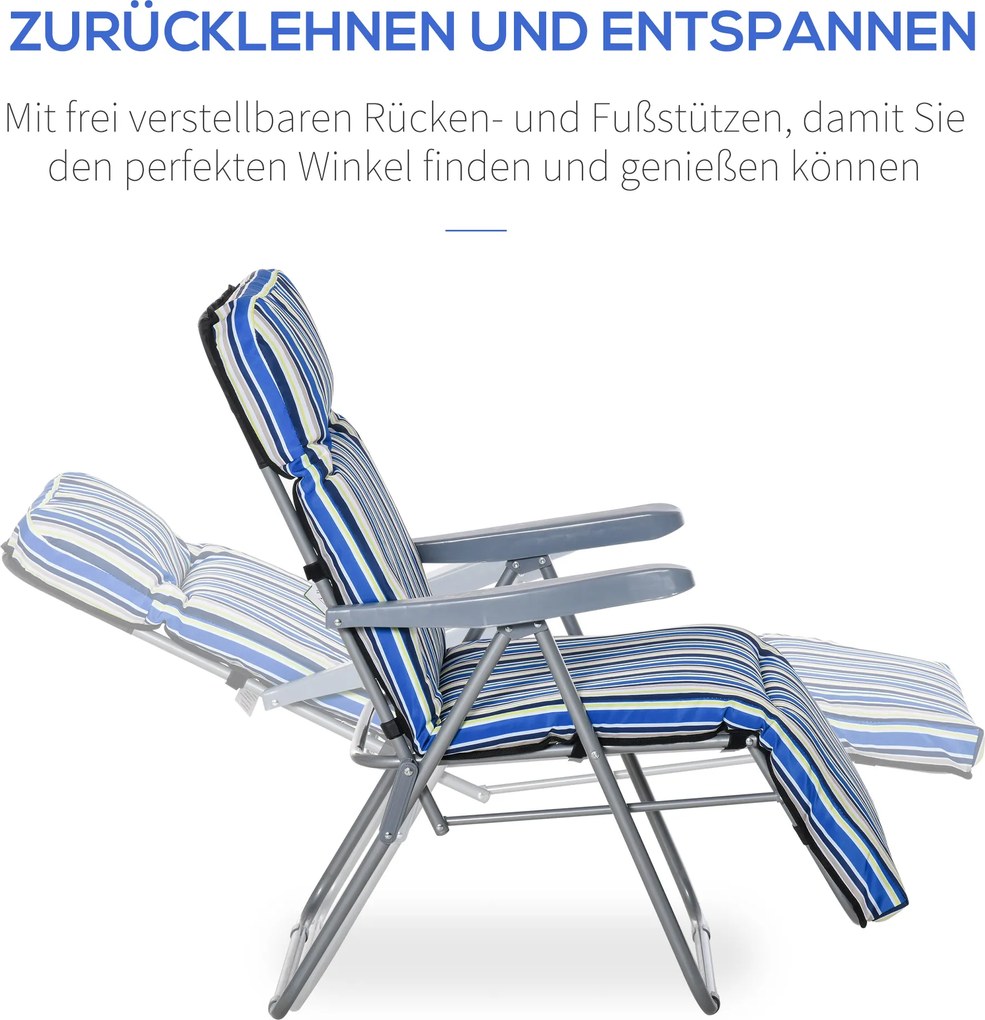 Outsunny lehátko sada 2 lehátek s polštářem skládací nastavitelné opěradlo ocel polyester modrá 60x75x65-102cm na zahradní terasu | Aosom.de