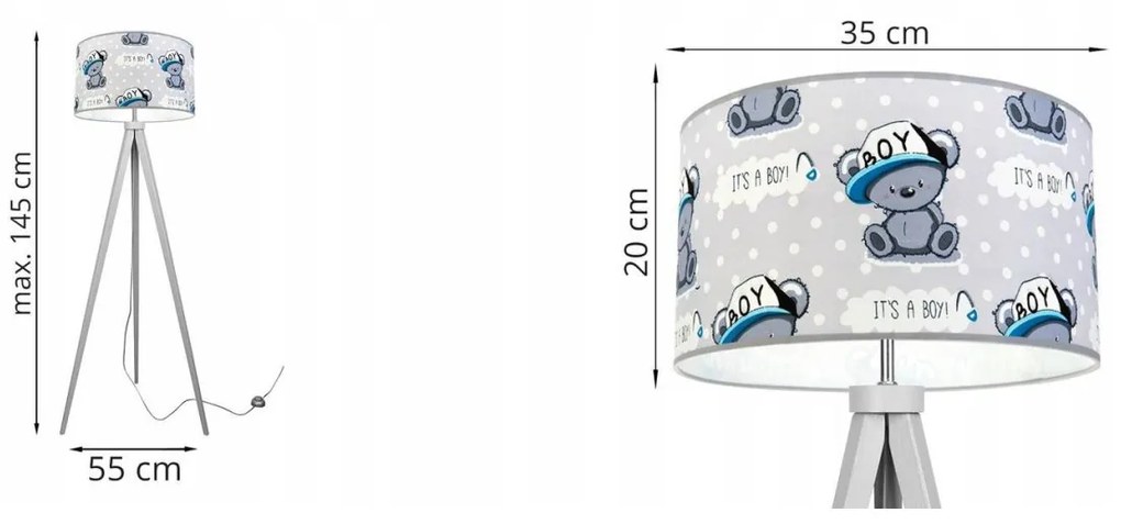Dětská stojací lampa Cone, 1x textilní stínítko se vzorem, (výběr ze 2 barev konstrukce)
