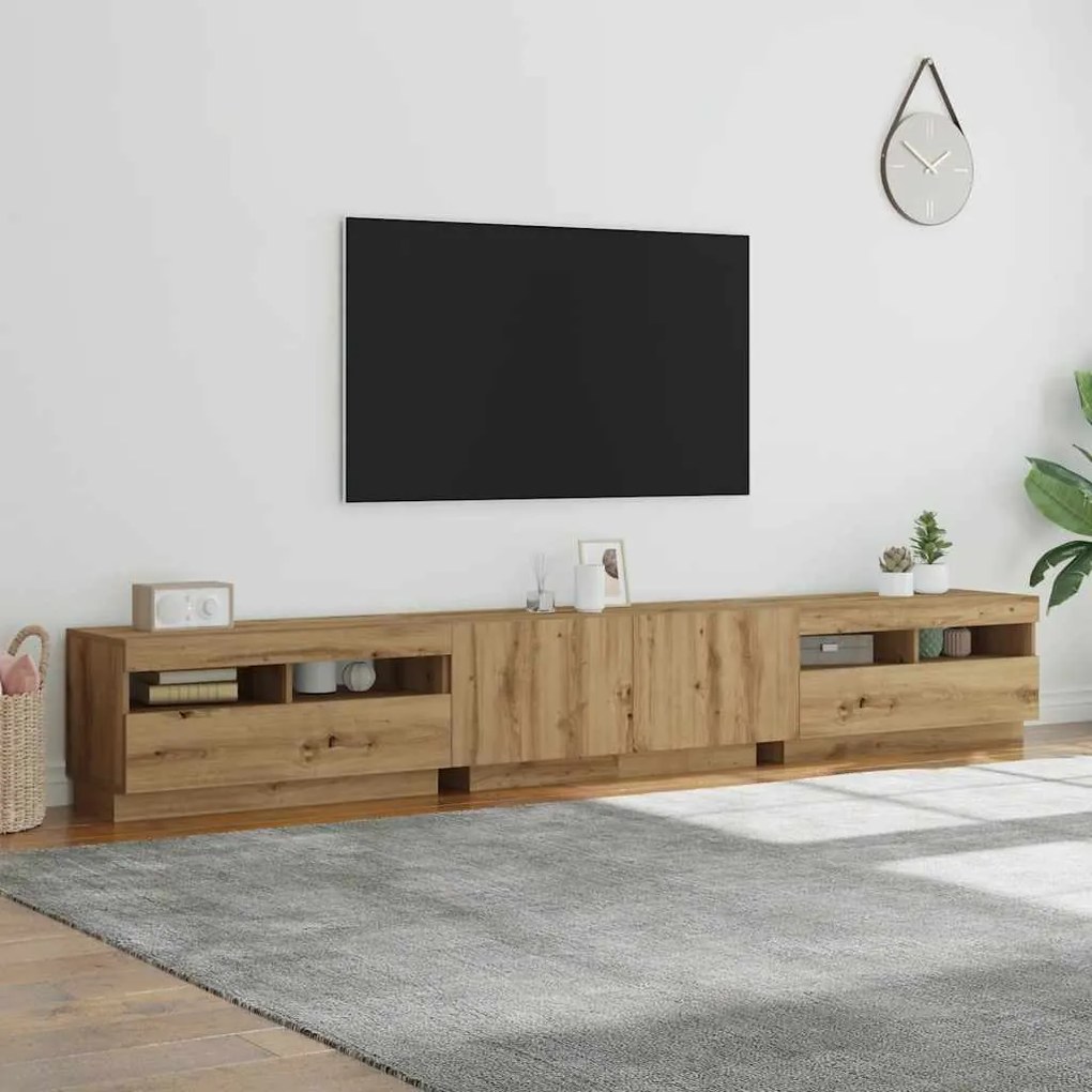 TV stolek s LED dub artisan 260x35x40 cm kompozitní dřevo 3329168