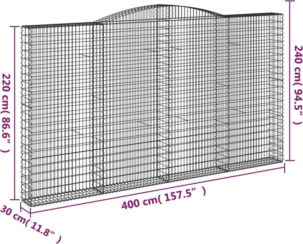 Klenuté gabionové koše 2 ks 400x30x220/240cm pozinkované železo 3146944