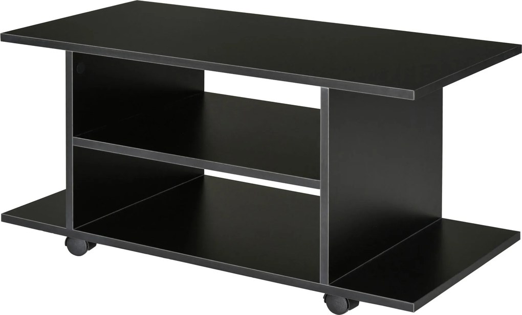 HOMCOM TV stolek, TV jednotka s policemi a uzamykatelnými kolečky, melaminový povrch 80x40x40 cm černá