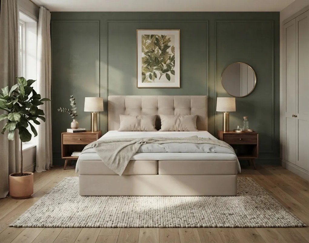 Čalouněná postel boxspring DIRELIS TRINITY160x200 cm béžová Matrace: Matrace Bonell pružinová