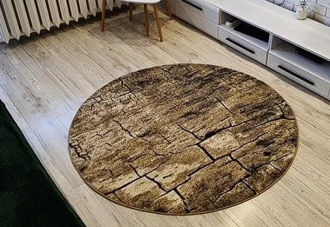HU Kulatý hnědý moderní koberec Loft 265, vzor „suchá země“