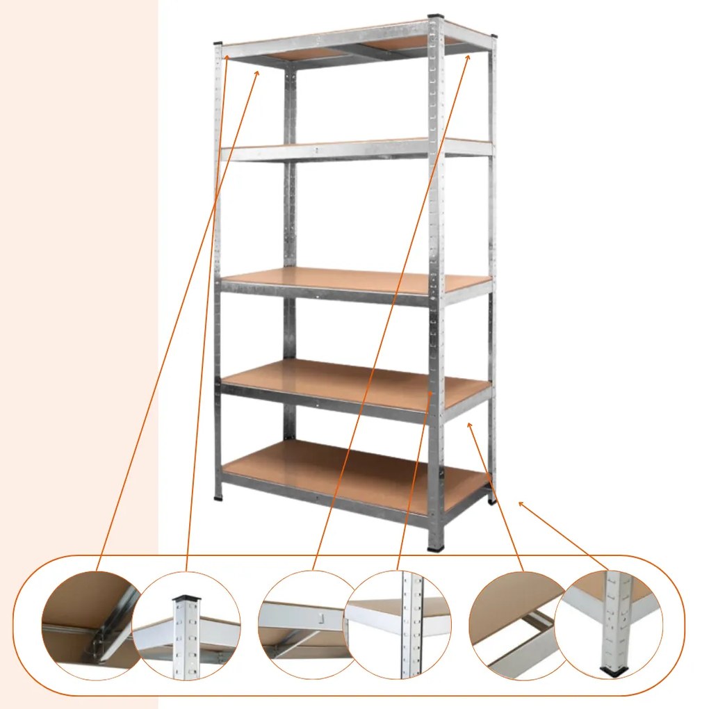 Regál s vysokou nosností HEAVY, max. 875kg, 90x40x180cm, stříbrná Jurhan