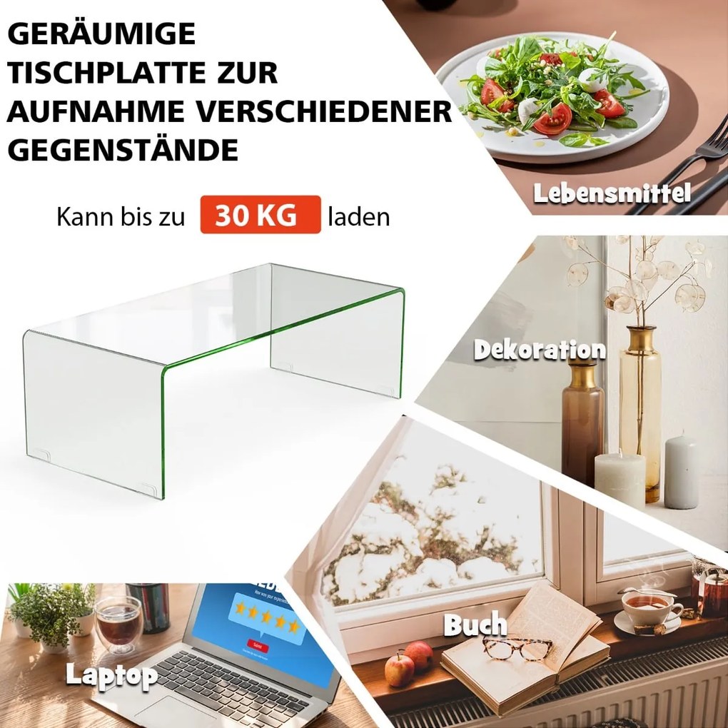 Costway Konferenční stolek skleněný ve tvaru U z tvrzeného – 108 × 50 × 35 cm