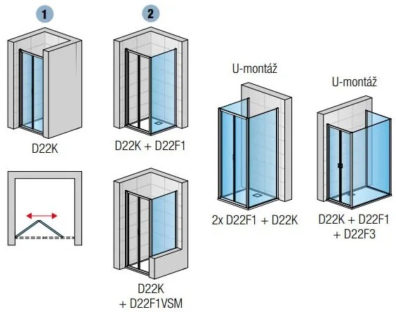 Ronal (Sanswiss) Ronal, DIVERA zalamovací dveře D22K Šířka: 100 cm, Sklo: 88 bílé linky