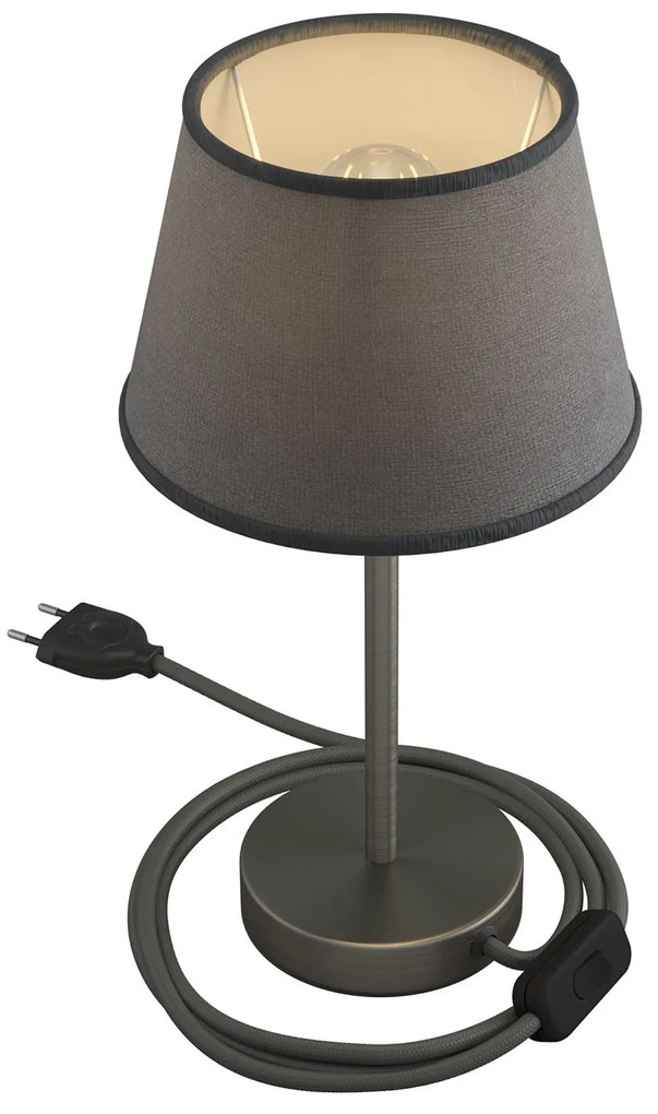 creative cables Alzaluce se stínidlem Impero, kovová stolní lampa se zástrčkou, kabelem a vypínačem Velikost: 20 cm, Barva: Broušený bronz-antracit
