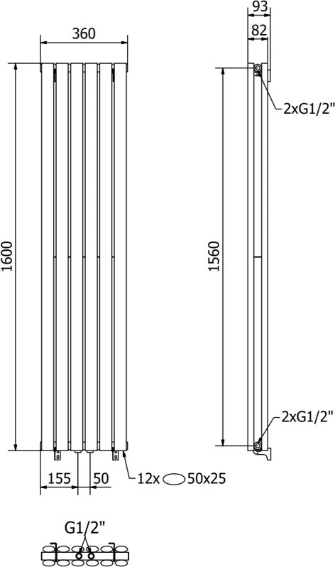 Mexen Dallas, topné těleso 1600x360 mm, 1039 W, antracitová, W214-1600-360-00-66