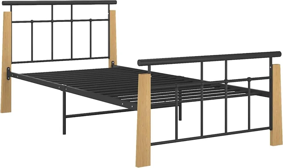 Rám postele kov a masivní dubové dřevo 90 x 200 cm 324897