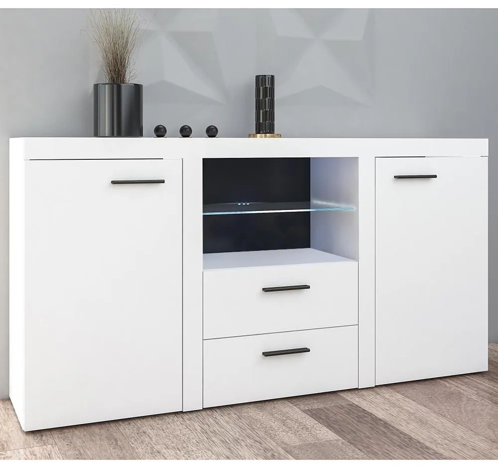Obývací stěna RUMBA XL + komoda 2F2S | 300 + 156,4 cm | bílá