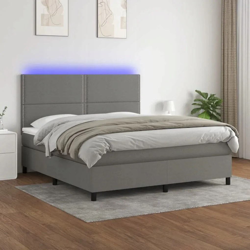 Box Spring Postel S Matrací A Led Textil Tmavě Šedá Hladké s hřebíky 160