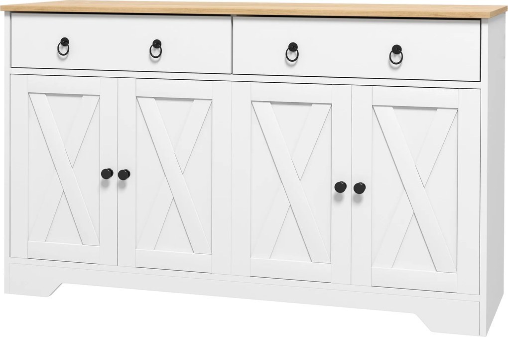 HOMCOM Úložný kabinet do kuchyně v venkovském stylu s 2 zásuvkami a 2 skříňkami s nastavitelnými policemi - rozměry 121D x 37Š x 75V cm bílý