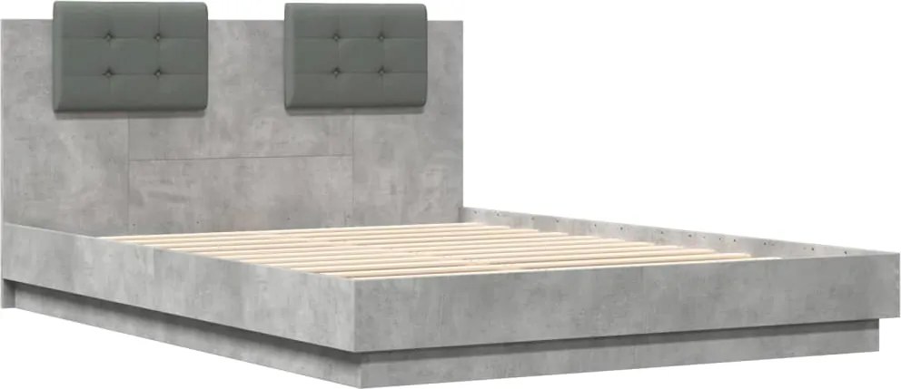 Rám postele s čelem a LED osvětlením betonově šedý 150x200 cm 3210006