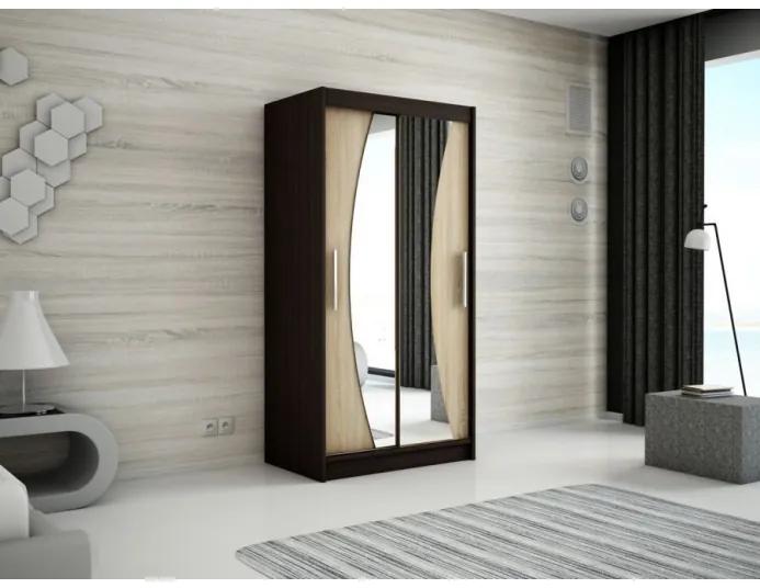 Moderní skříň se zrcadly a posuvnými dveřmi Agata 120 v barvě wenge-dub sonoma