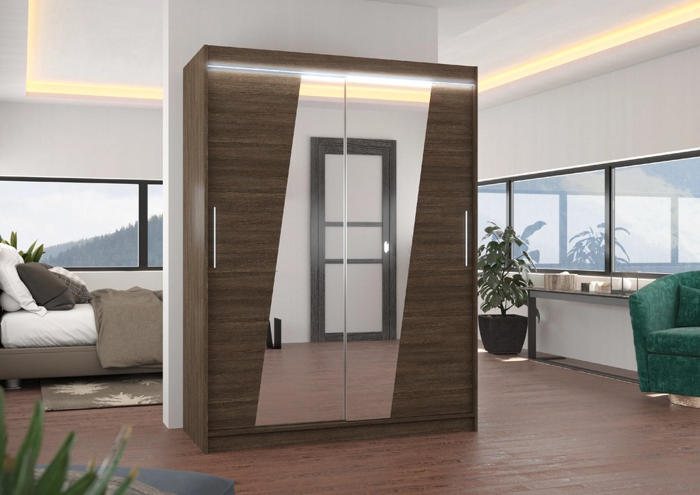 ADRK Furniture Posuvná skříň se zrcadlem a LED osvětlením BOLTON 150 ADRK-SW-GIL-W-150