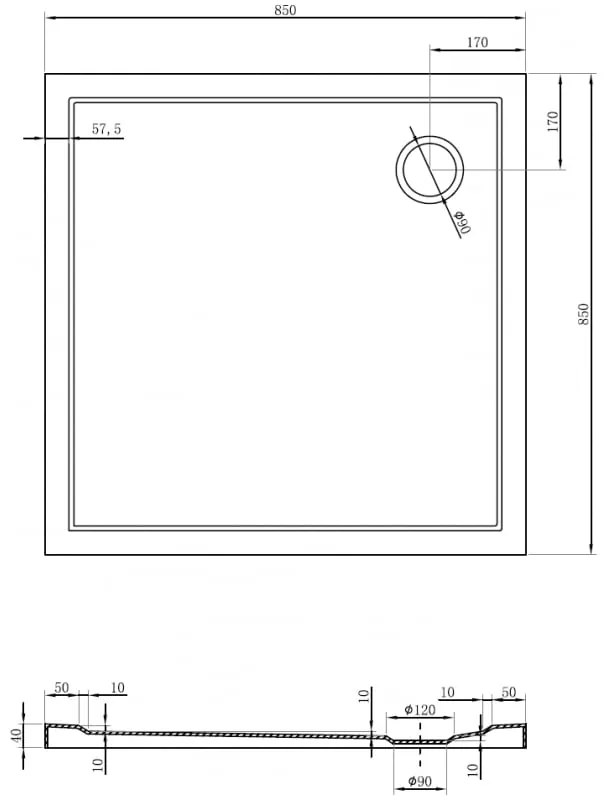 Mexen Flow Slim, čtvercová sprchová vanička 85 x 85 cm, bílá lesklá, 46S108585