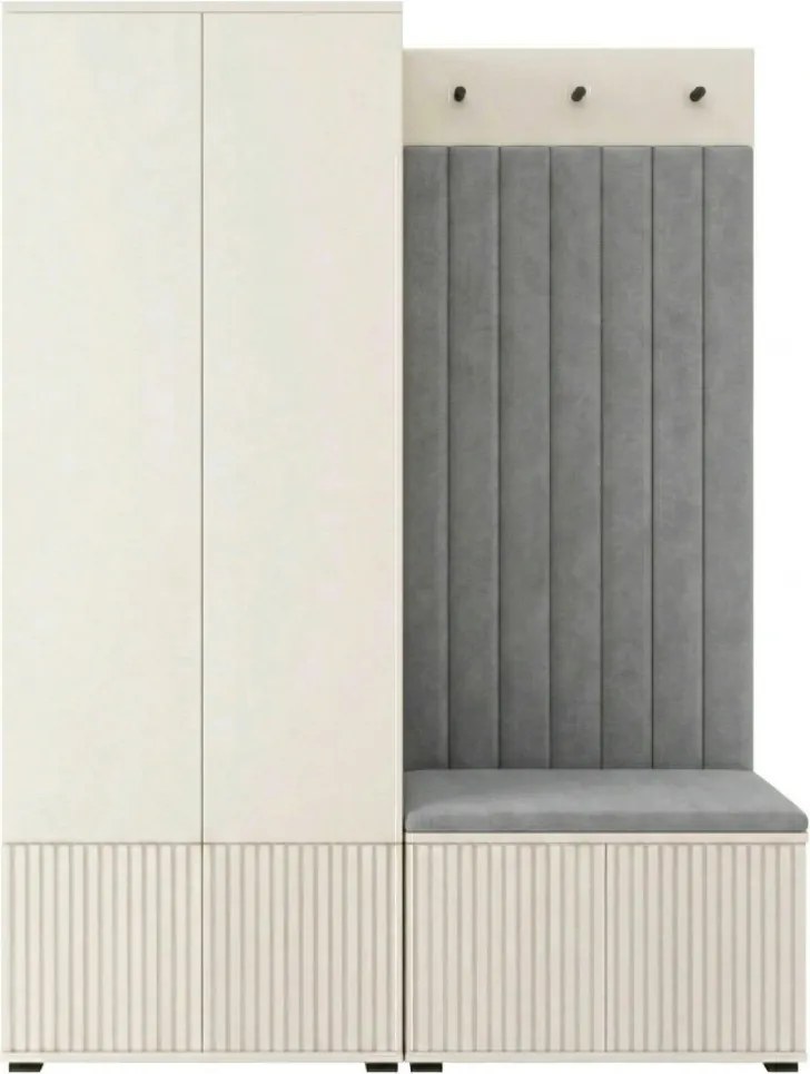 Předsíňová stěna RAYO 1 s čalouněnými panely, 140 cm, kašmír/ šedá