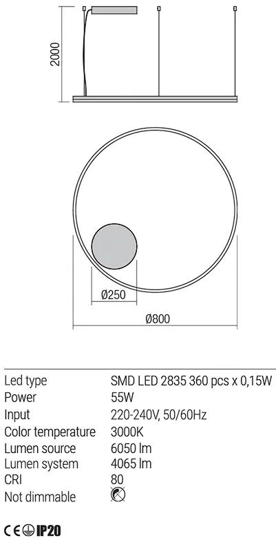 Redo Závěsné LED svítidlo ORBIT ø 80 cm, 3000K Barva: Bílá, Stmívání, řízení: TRIAC