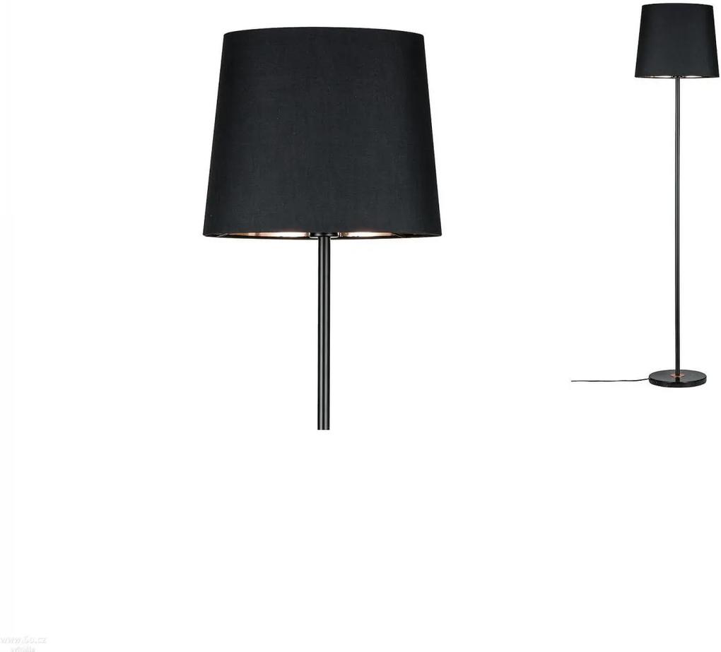Paulmann 79612 Neordic Enja, stojací lampička z černého mramoru, látky a mědi, 1x20W E27, výška 160cm