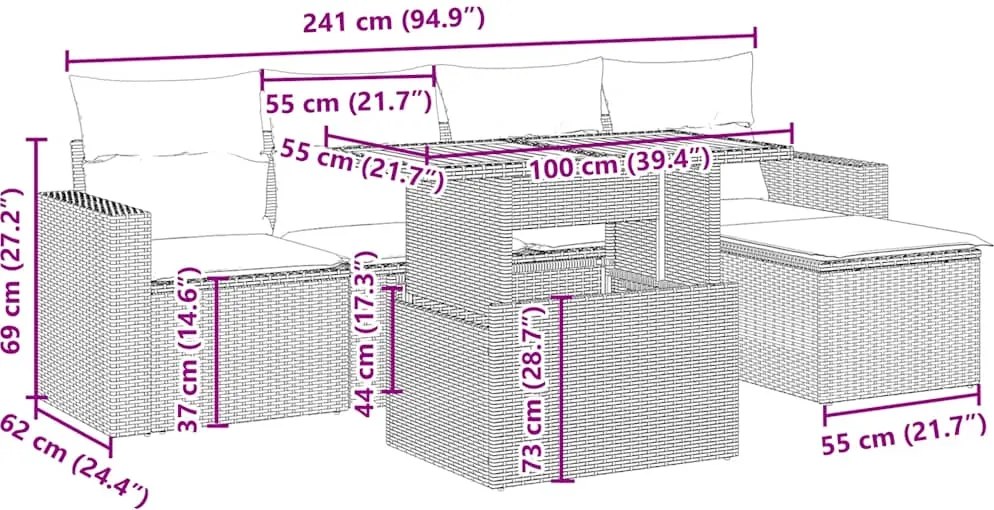 6dílná zahradní sedací souprava s poduškami béžová polyratan 3271289
