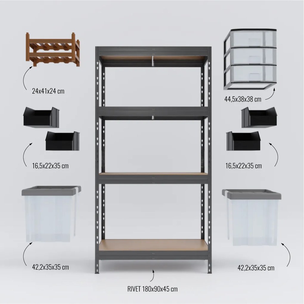 Régal RIVET PACK 180x90x45cm s příslušenstvím