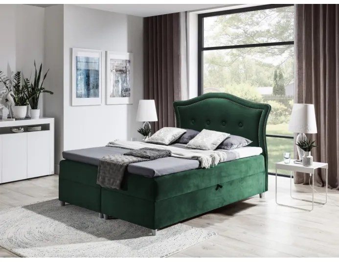 Elegantní rustikální postel Bradley 200x200, zelená + TOPPER