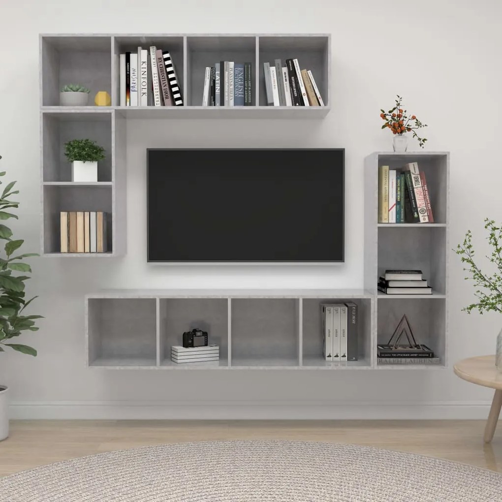 4dílný set TV skříněk betonově šedý kompozitní dřevo 3079821