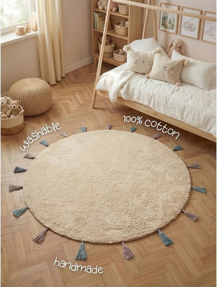 Krémový pratelný/ručně tkaný bavlněný dětský koberec ø160 cm Snuggle Sunna – Hanse Home