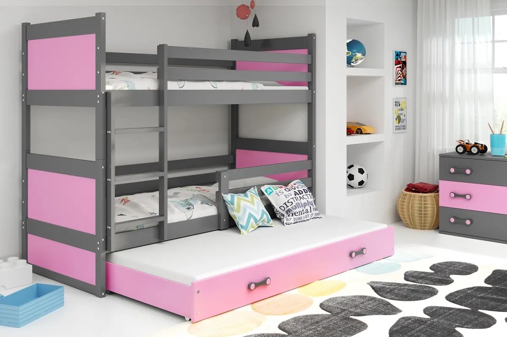 BMS Group Dětská patrová postel s přistýlkou RICO grafit Velikost postele: 200x90 cm, Barva šuplíku: Grafit