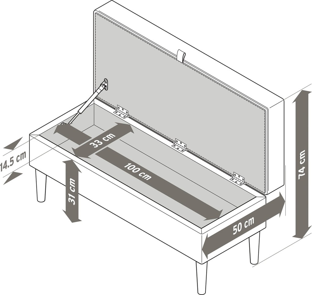 Tchibo - Polstrovaná lavice s úložným prostorem - barva: šedá