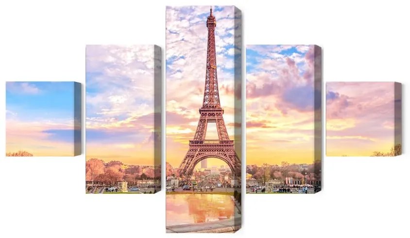 Vícedílný obraz Eiffelova Věž V Paříži Při Západu Slunce Nedostatek Nedostatek Plátno Canvas 200x120