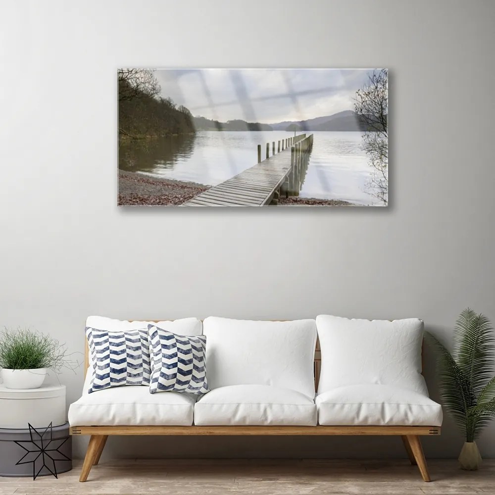 Plexisklo-obraz Jezero Architektura Most 100x50 cm