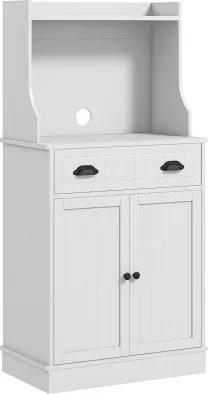 HOMCOM regál na mikrovlnnou troubu do kuchyně s otevřeným prostorem, 1 zásuvka a 2 dveře 61 x 35 x 125,4 cm, bílá