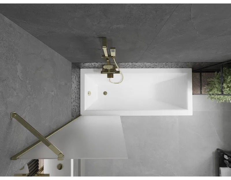 Mexen Next, vanová zástěna 1-křídlová 60 x 150 cm, fixní křídlo, 6 mm námraza sklo, zlatý profil, 895-060-000-00-30-50