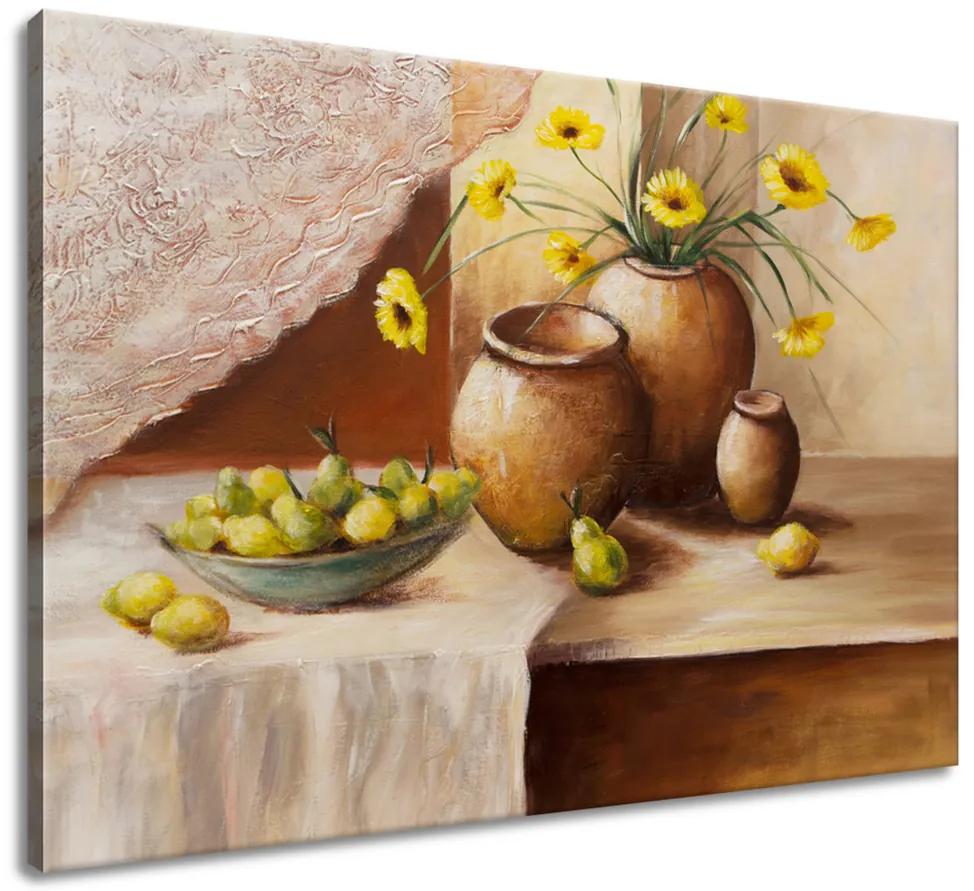 Gario Ručně malovaný obraz Žluté květy ve váze Rozměry: 70 x 100 cm