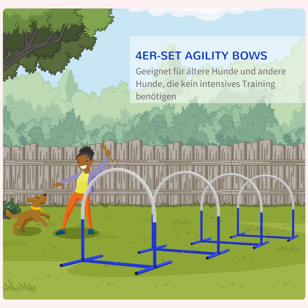 PawHut 4-dílný agility set pro psy, 88 x 64 x 95 cm, se 4 oblouky, přenosná taška, pro starší nebo velmi mladé psy, PE, ABS, bílá