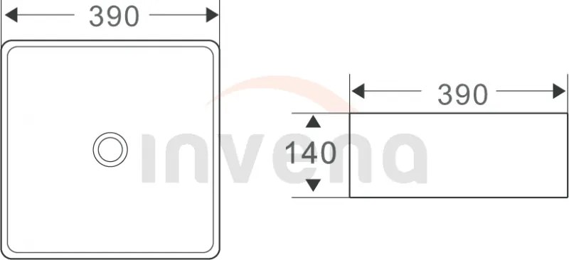 Invena Malaga, keramické umyvadlo na desku 390x390x140 mm, bílá lesklá, INV-CE-39-001-C