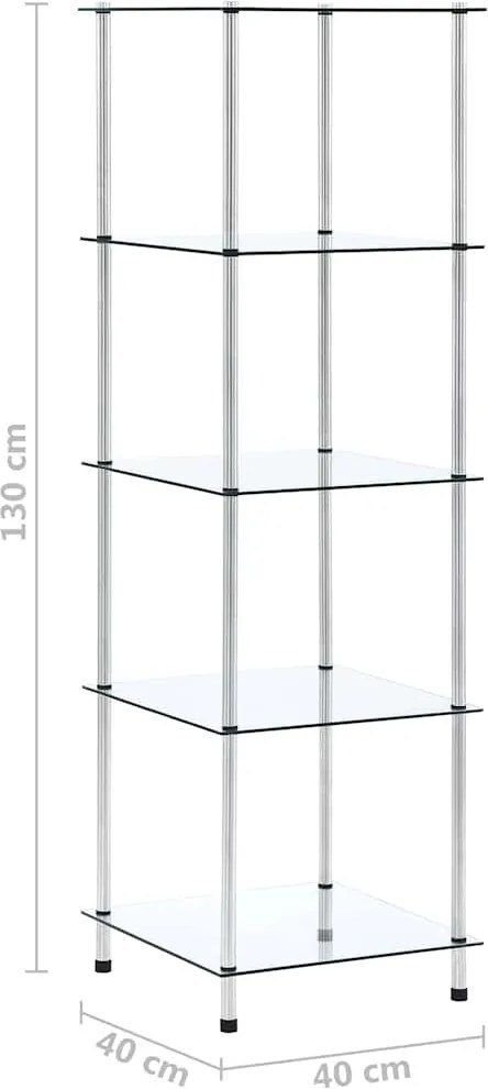5patrová police průhledná 40 × 40 × 130 cm tvrzené sklo 249506