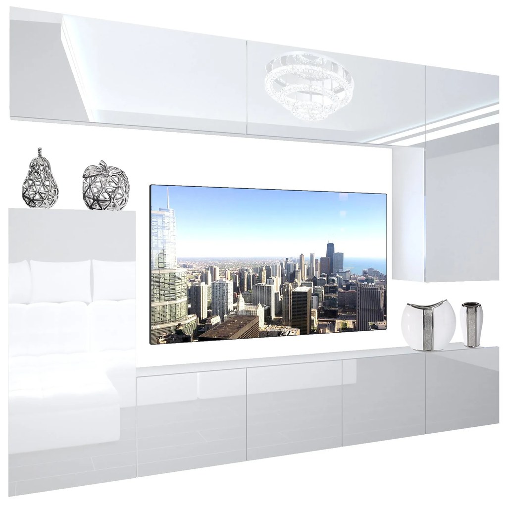Obývací stěna Belini Premium Full Version  bílý lesk + LED osvětlení Nexum 117