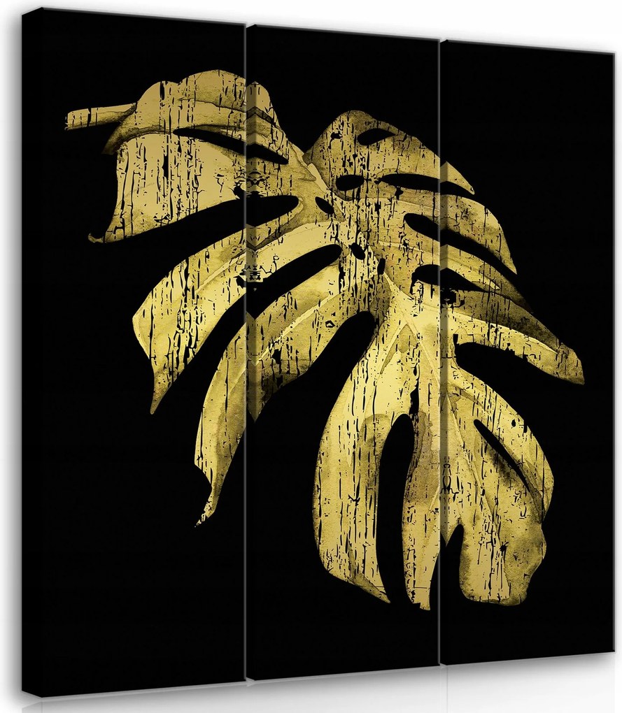 Obraz 90x100 Triptych zlatý list monstera botanika tropy moderní styl