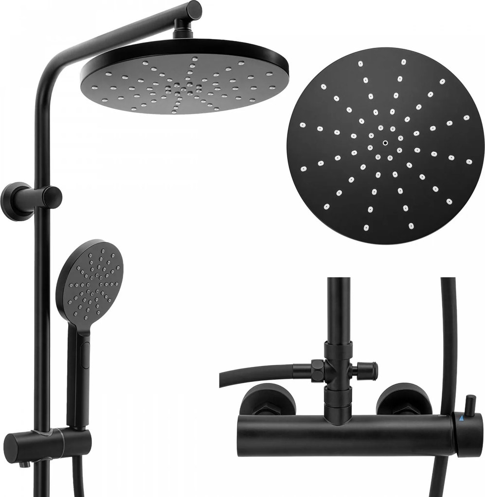 Erga Dubaj, sprchový set s baterií a hlavovou sprchou 23 cm, černá matná, ERG-YKA-BP.DUBAJ23-BLK