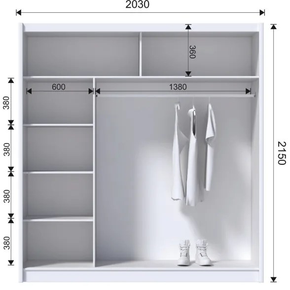 Šatní skříň se zrcadlem SABRINA 203x215 cm bílá