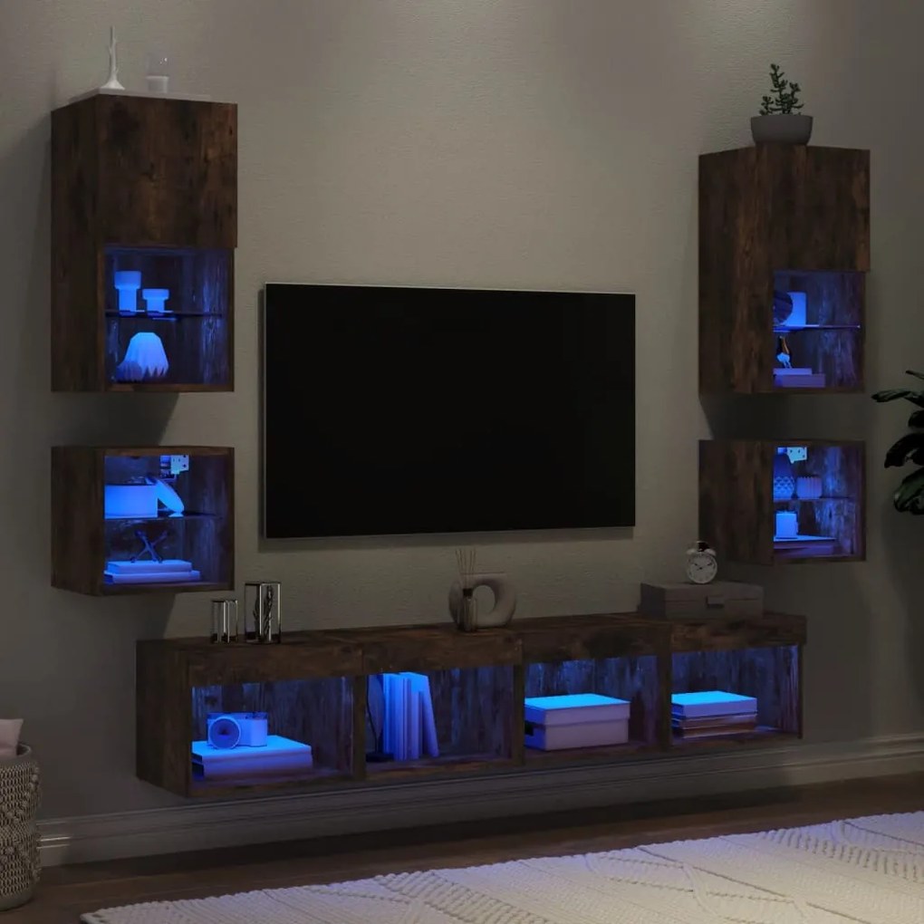 8dílná obývací stěna s LED kouřový dub kompozitní dřevo 3216594