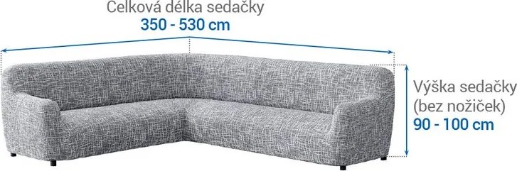 Bielastické potahy GRAFITI NOVÉ antracit rohová sedačka (š. 350 - 530 cm)