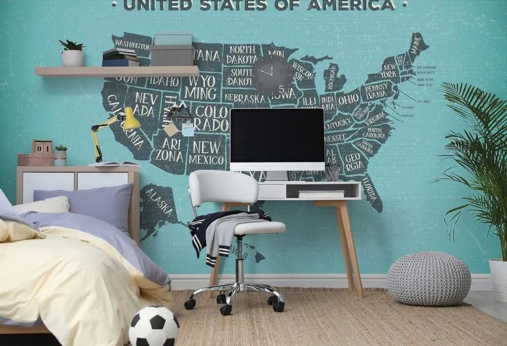 Samolepící tapeta naučná mapa USA s modrým pozadím - 225x150 cm