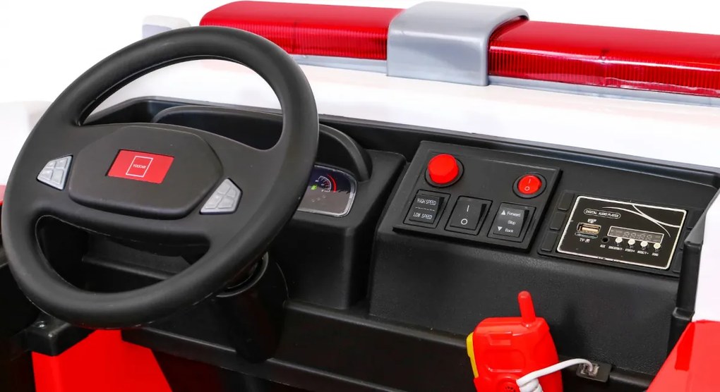 Ramiz Dětské hasičské auto na baterie + vodní dělo + megafon + maják + dálkové ovládání